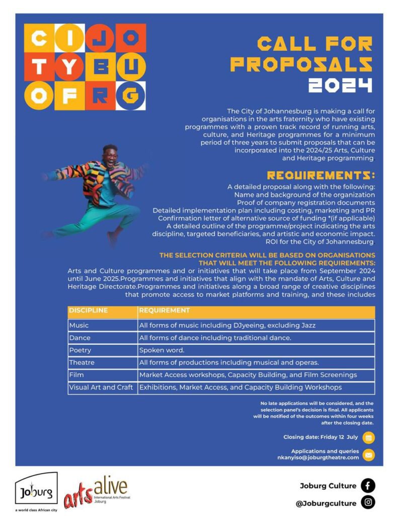 CALL FOR PROPOSAL 2024 - Arts, Culture & Heritage Joburg